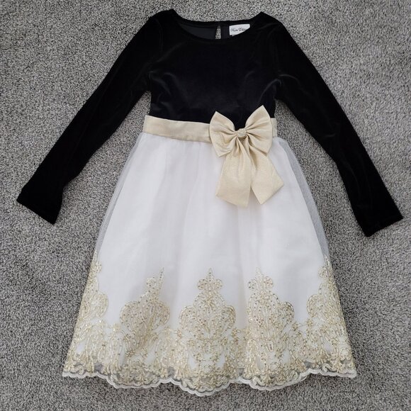 Rare Editions | Dresses | Rare Editions Black Cream Gold Christmas ...